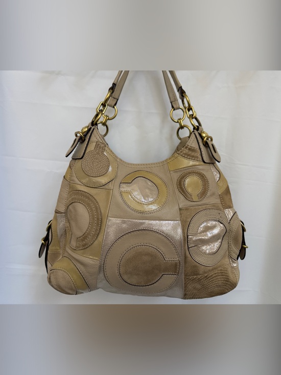 Coach | Bags | Coach Patchwork Circular Leather Shoulder Bag Tan Beige ...